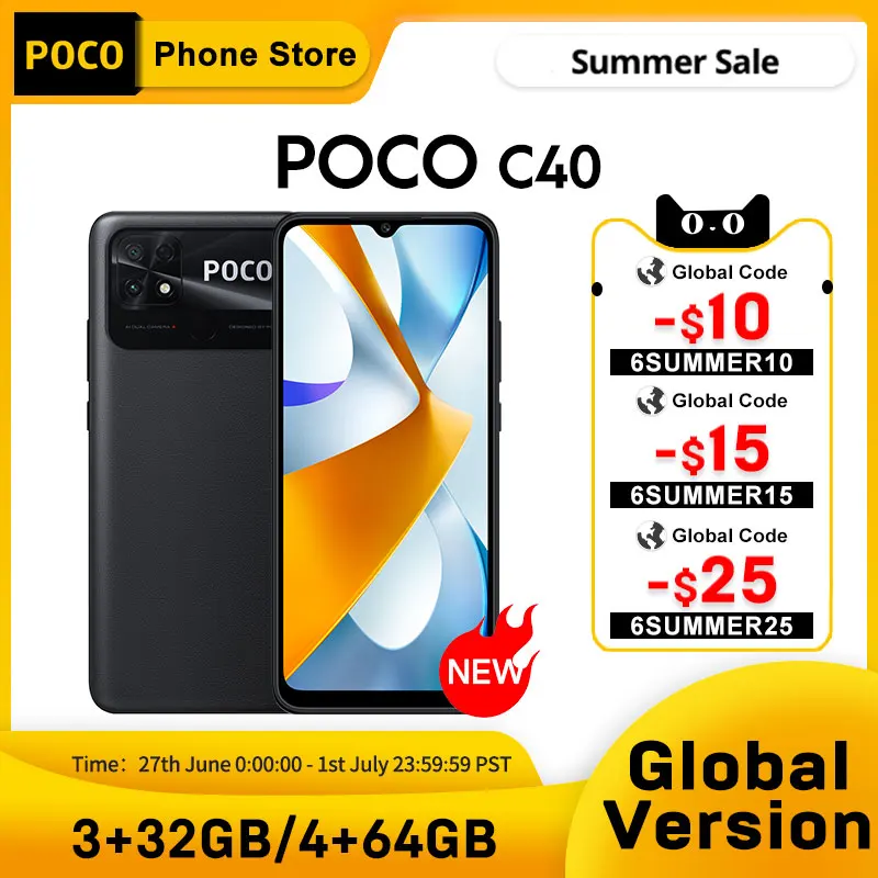 Global Version POCO C40 Smartphone 3GB 32GB / 4GB 64GB 6000mAh battery ...