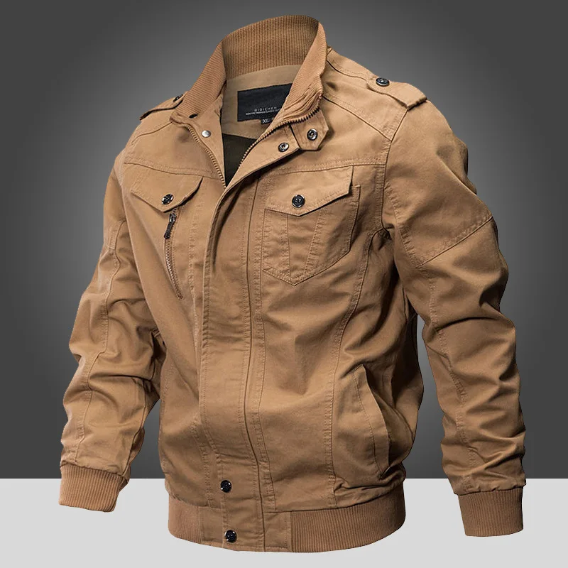 2025 Spring and fall new men's jacket sports tooling windproof solid ...