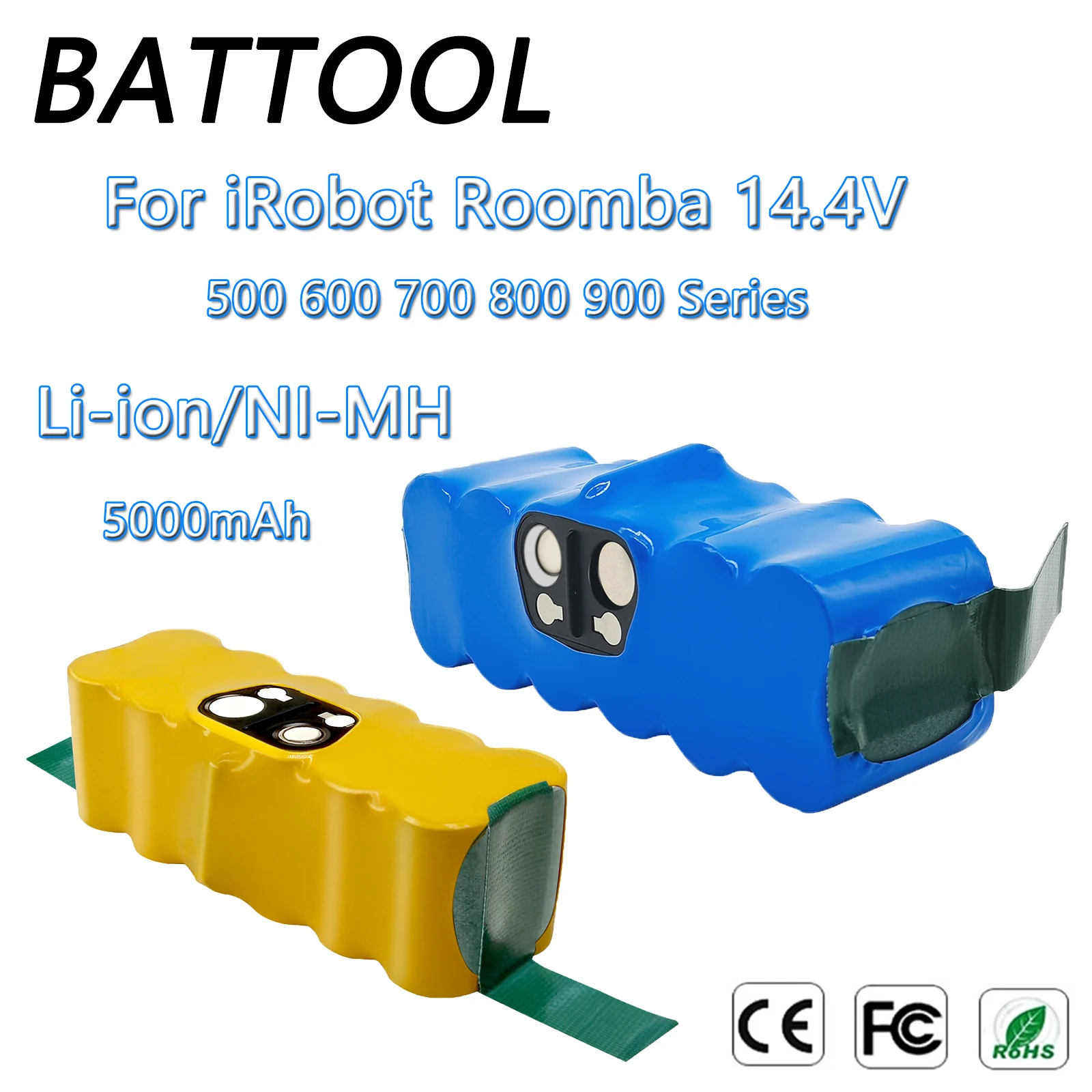 5000mAh 14.4V Vacuum Cleaner Battery for iRobot Roomba 500 600 700 800 900 Series 510 530 550 ...