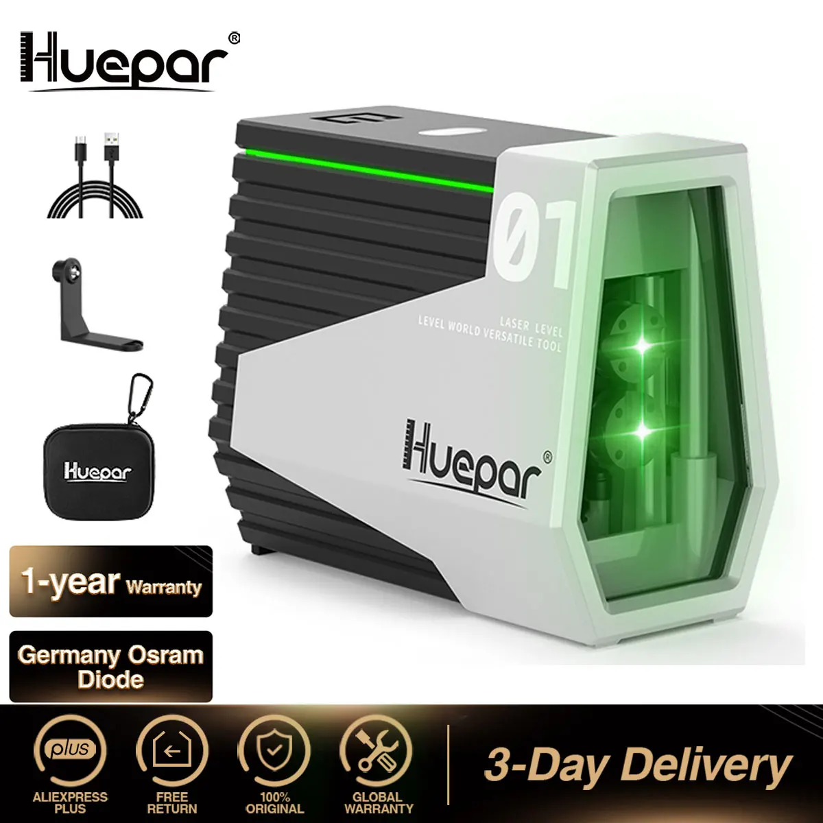 Huepar-E011G-Green-Laser-Level-Self-Leveling-Cross-Line-Rechargeable ...