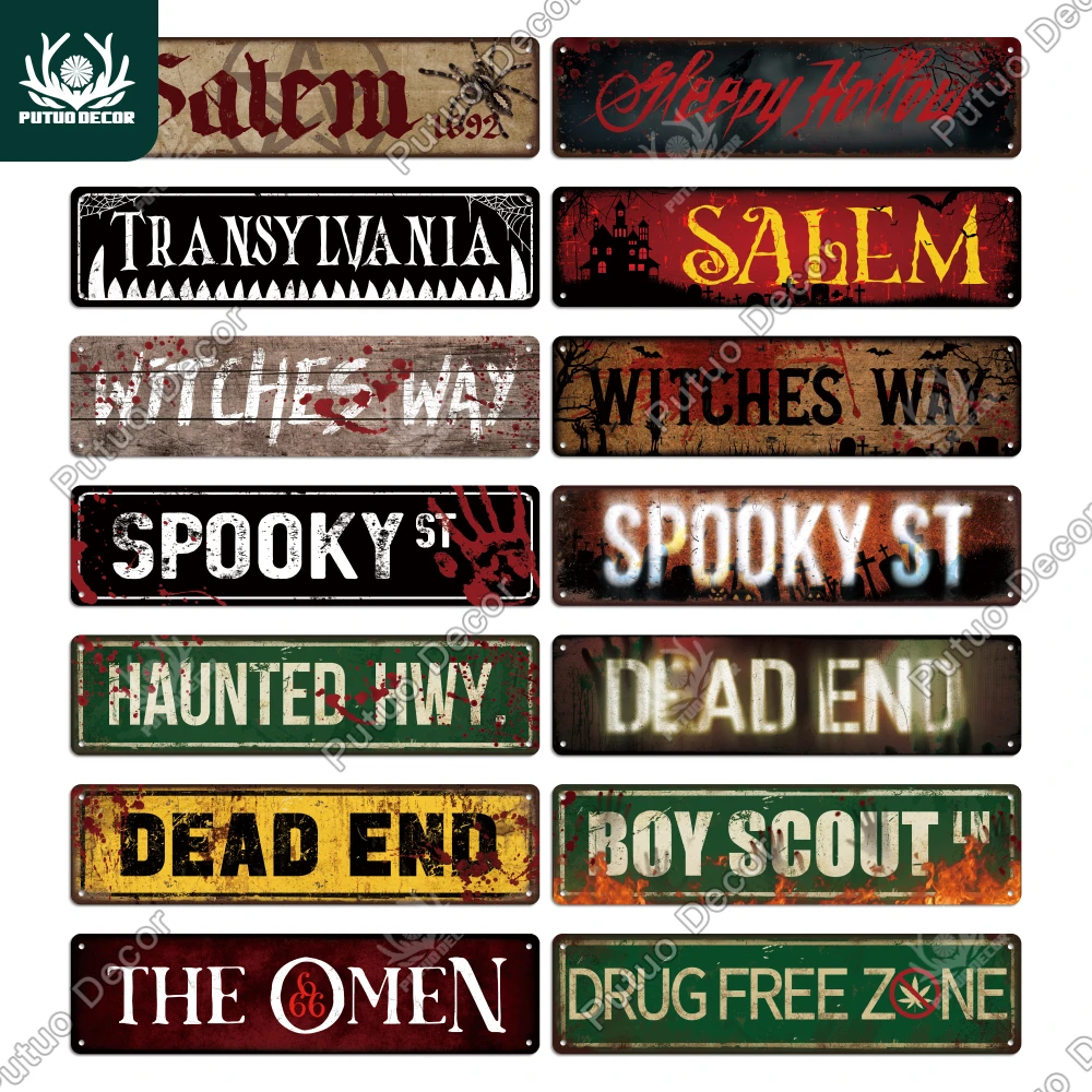 Putuo Decor Happy Halloween Vintage Metal Tin Sign, Halloween Gift ...