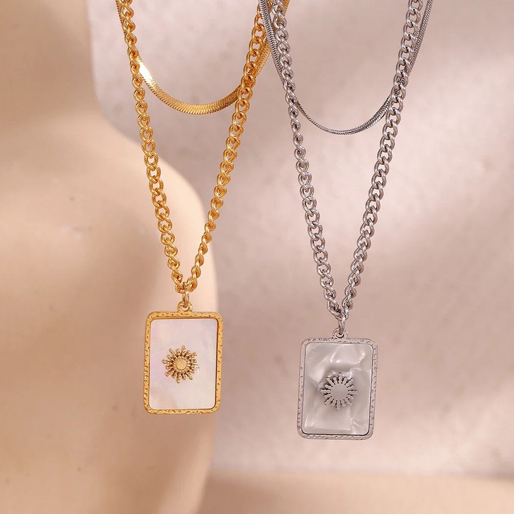 Double-Layer-Blade-Chain-Twisted-Chain-Square-Shell-Sun-Necklace-18K ...