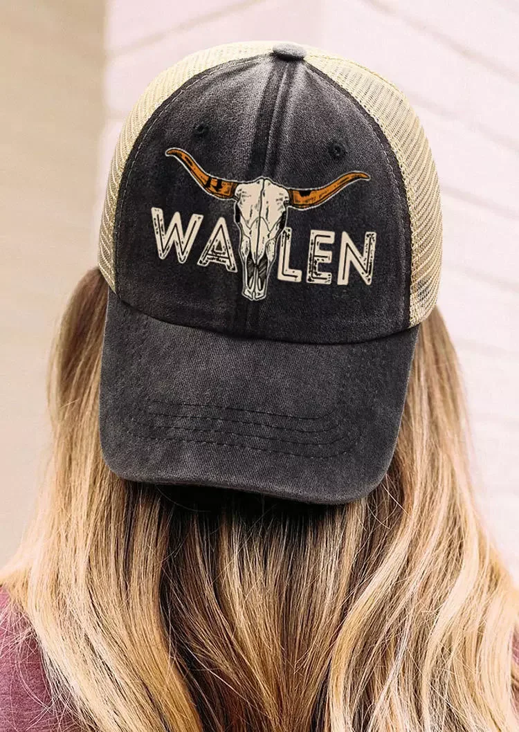 Women-s-Baseball-Cap-Western-Style-Steer-Skull-Mesh-Splicing-Hat ...