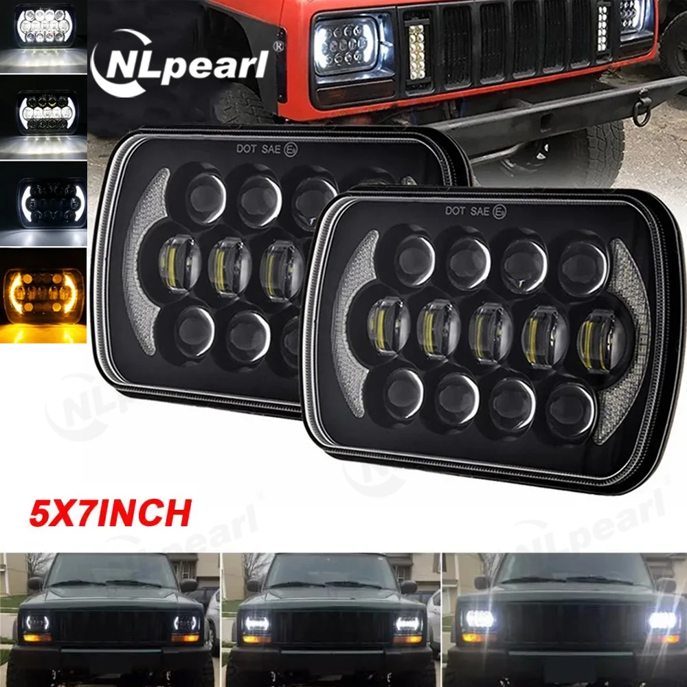 5X7-7x6-Inch-Rectangle-LED-Headlight-DRL-Hi-Low-Beam-For-Jeep-Wrangler ...