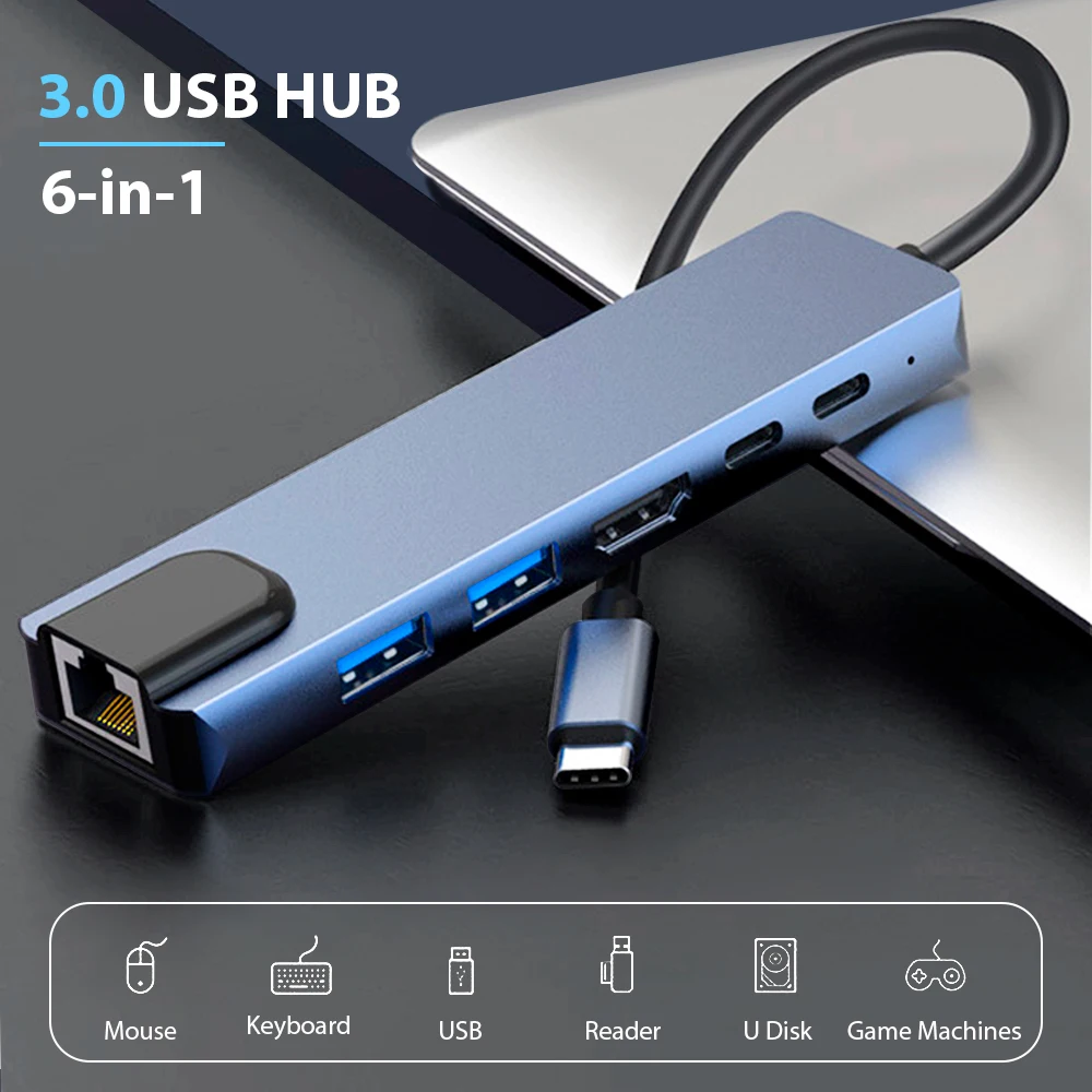 Hub USB Type C High Transmission RJ45 6 in 1 Docking Station USB 3.0 ...