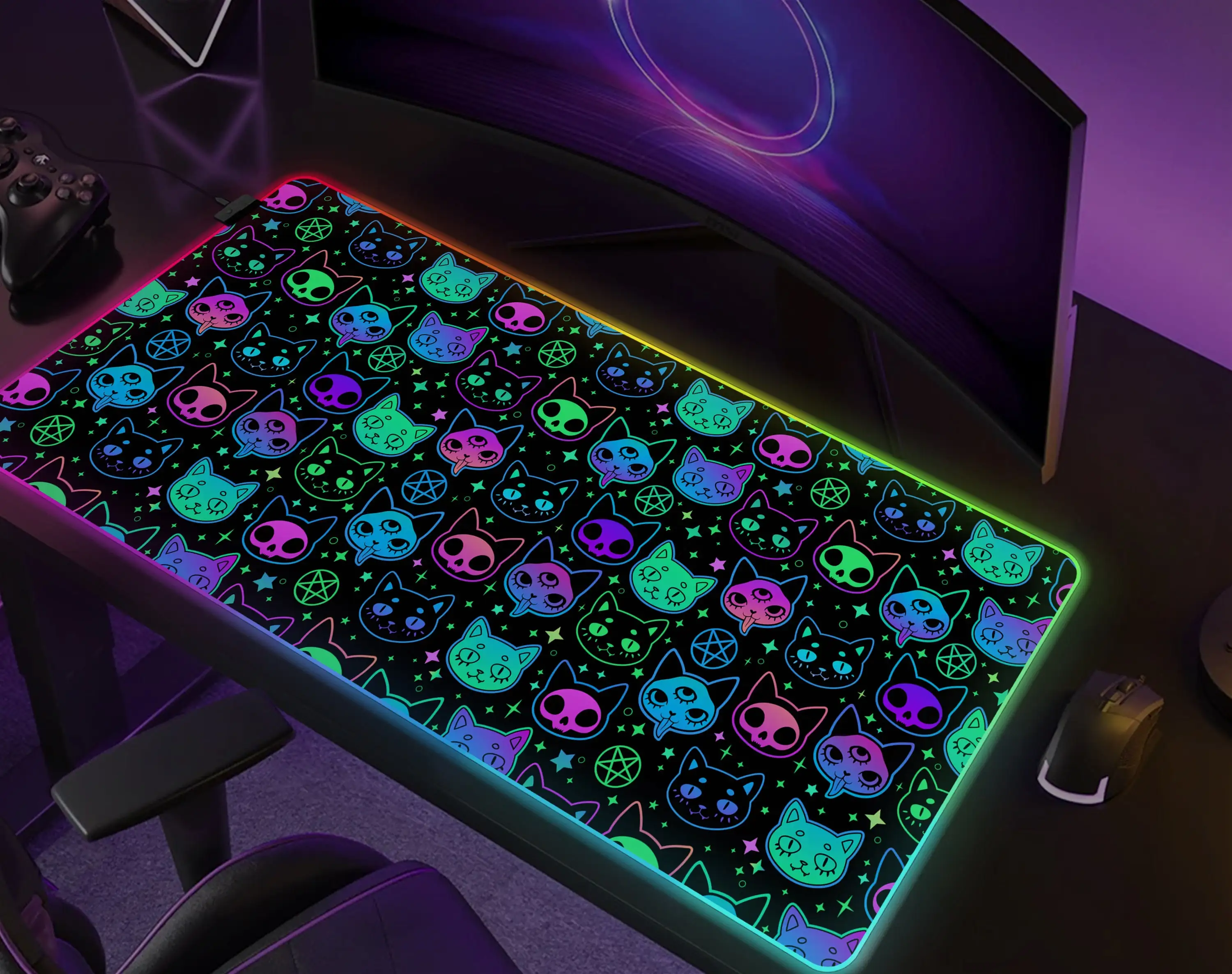 Cute-Goth-Desk-Mat-LED-RGB-Mousepad-Neon-Gaming-Deskmat-Spooky-Gothic ...