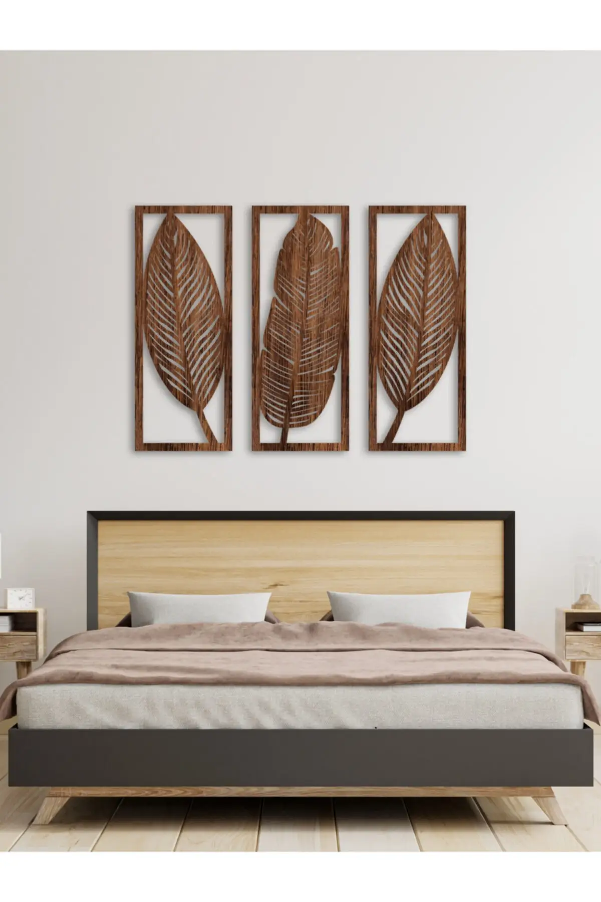 Leaf Pattern 3 Pieces Wooden Wall Art Home Decoration Laser Cut Wall ...