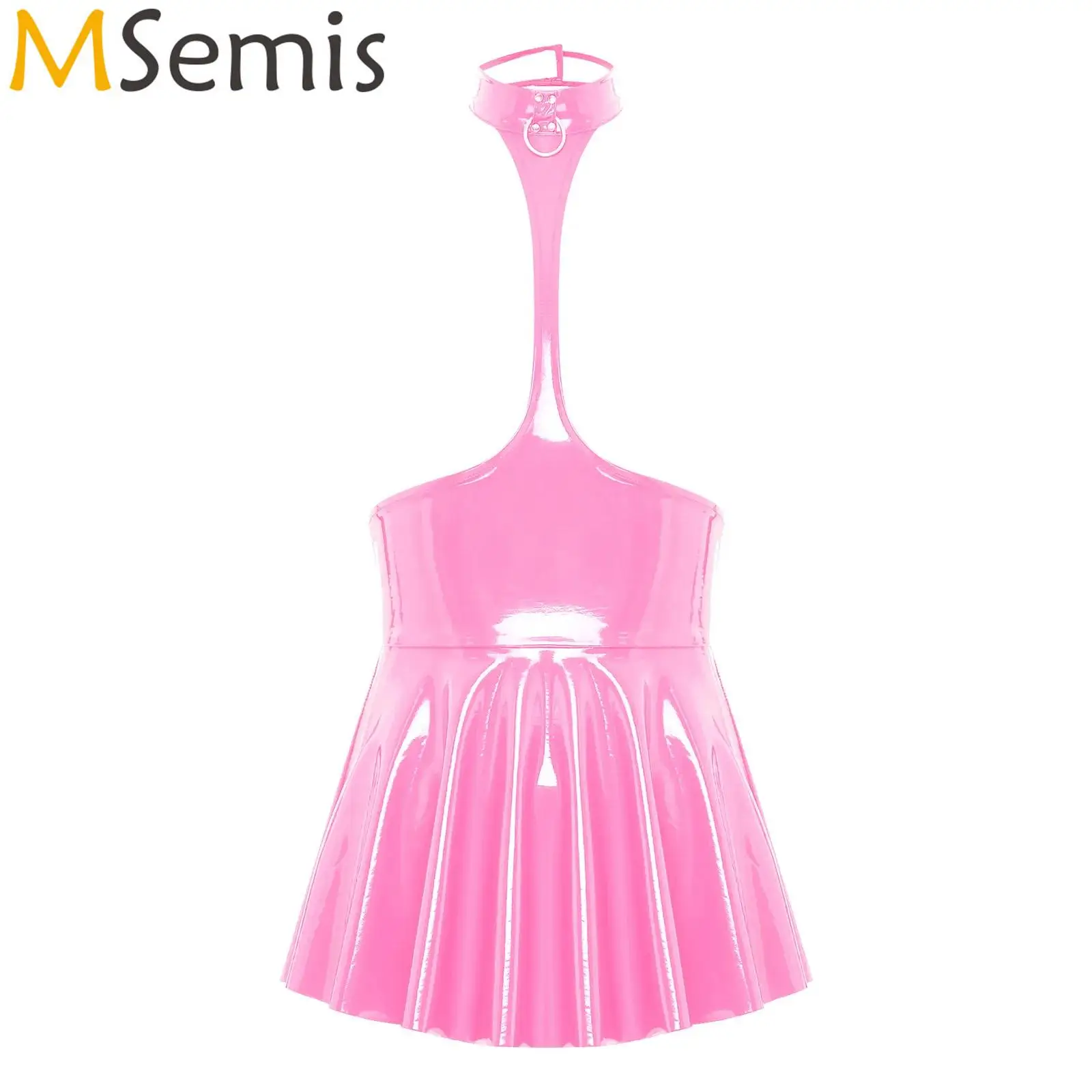 Womens Lingerie Breast Exposing Skirt Mini Dress Wet Look Patent