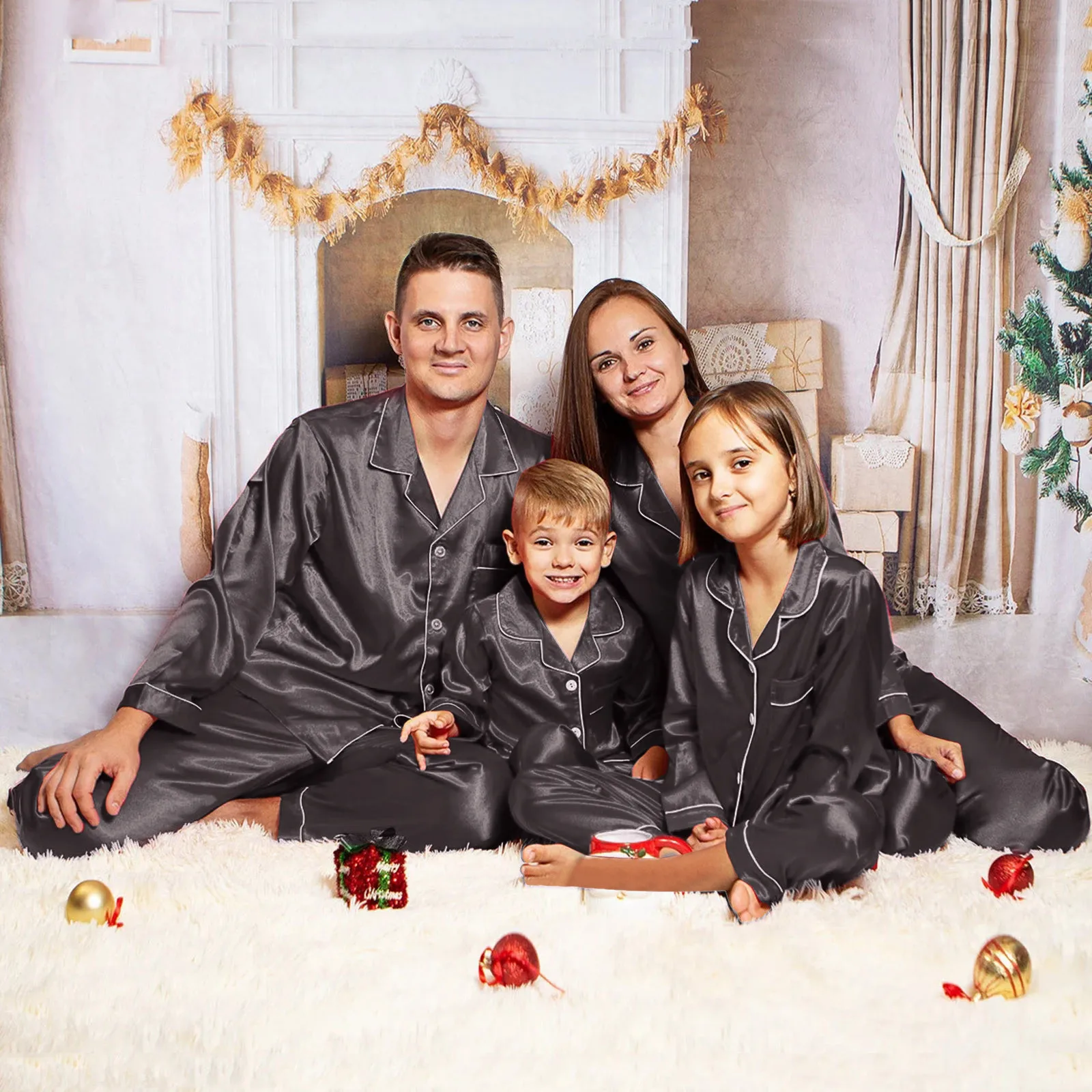 Family-Pajamas-Set-Silk-Satin-Adult-Men-Women-Kids-Nightwear-Family ...