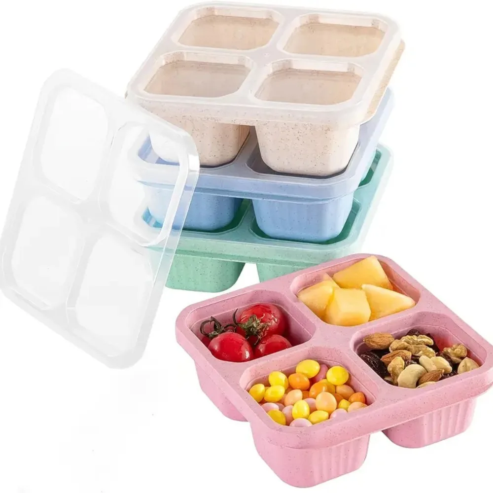 4-Grid-Wheat-Straw-Divided-Containers-Eco-Friendly-Reusable-Bento-Box ...