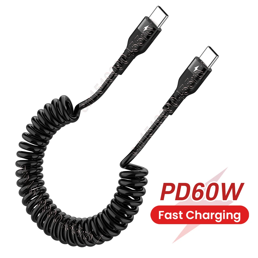 Spring-USB-C-To-Type-C-Cable-Retractable-PD60W-3A-Fast-Charging-Cable ...