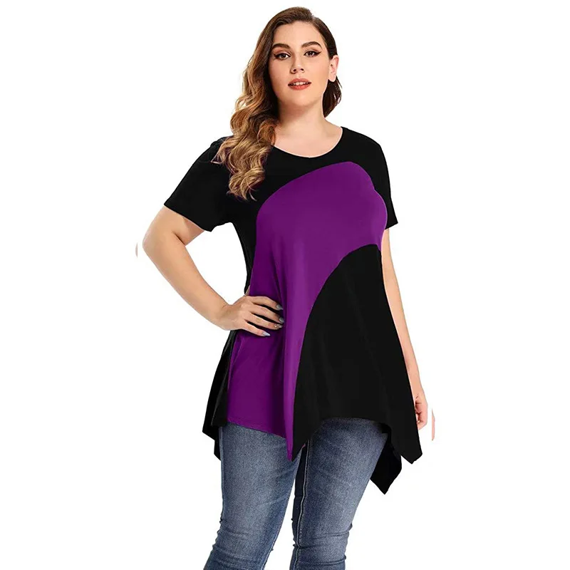 Big size Summer Woman T shirt Loose Casual Solid Patchwork tshirts ...
