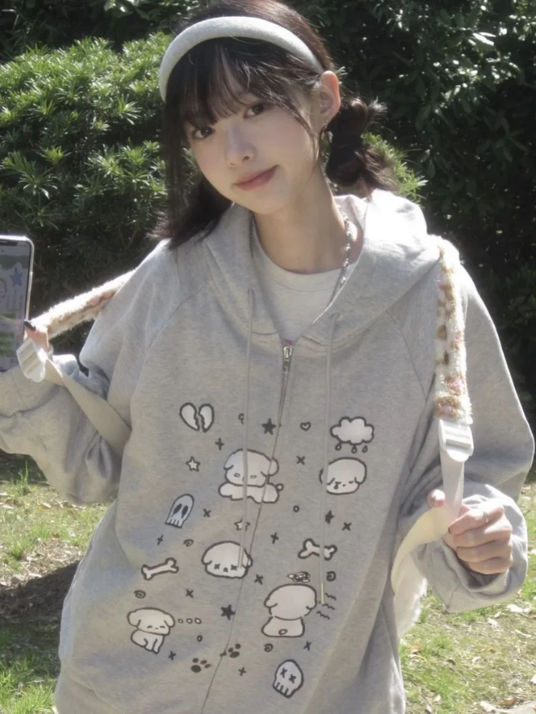 ADAgirl-Japanese-Kawaii-Doy-Print-Sweatshirt-Zipper-Skull-Skeleton ...