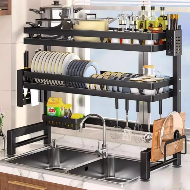 Space-Saving-Countertop-Dish-Drainer-Multifunctional-Carbon-Steel-Rack ...