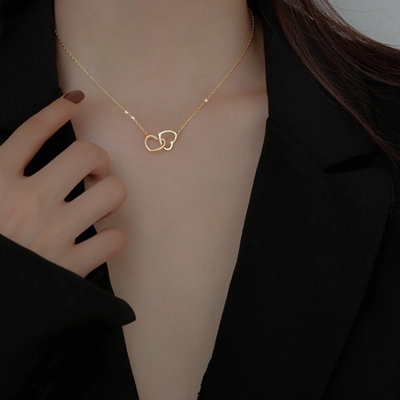 Korean-Fashion-Double-Heart-shaped-Necklace-For-Women-Loop-By-Loop-Love ...