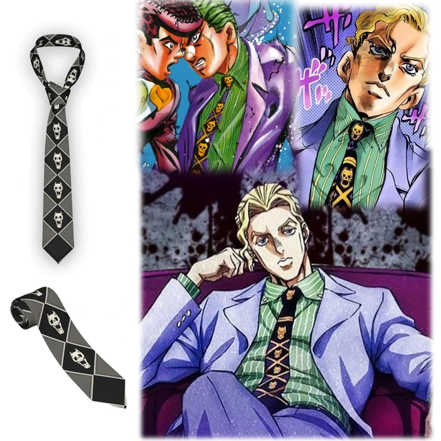Kira Yoshikage Killer Queen Skull Cosplay Tie Jojo Bizzare Adventures Party Polyester Silk Neck ...