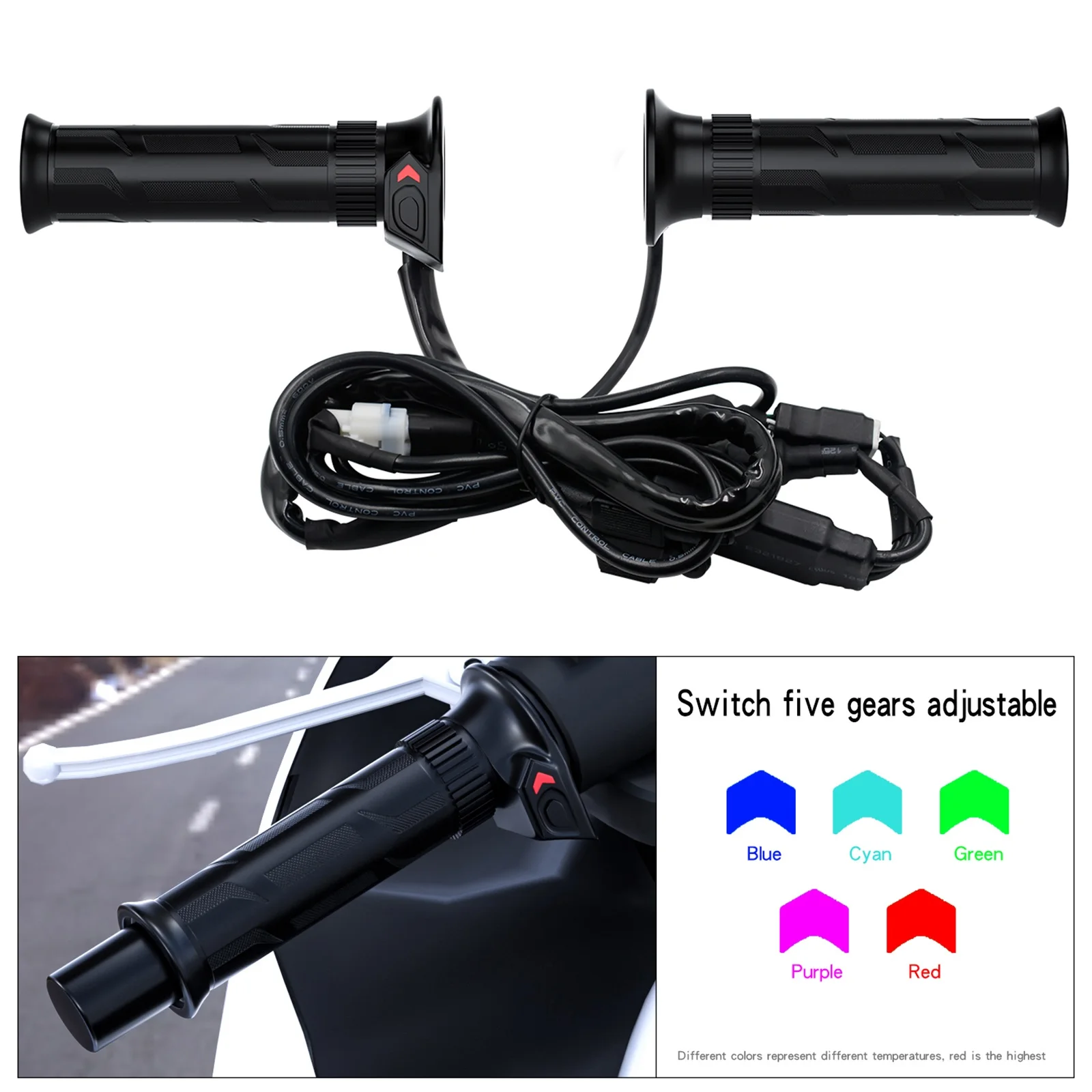 2pcs Dc12v Motorcycle Heated Handle For Atv 5-gear Heating Handgrips ...