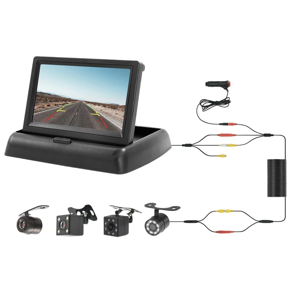 4.3 Tft Lcd Hd Screen Folding Car Monitor With Rear View Camera Led ...