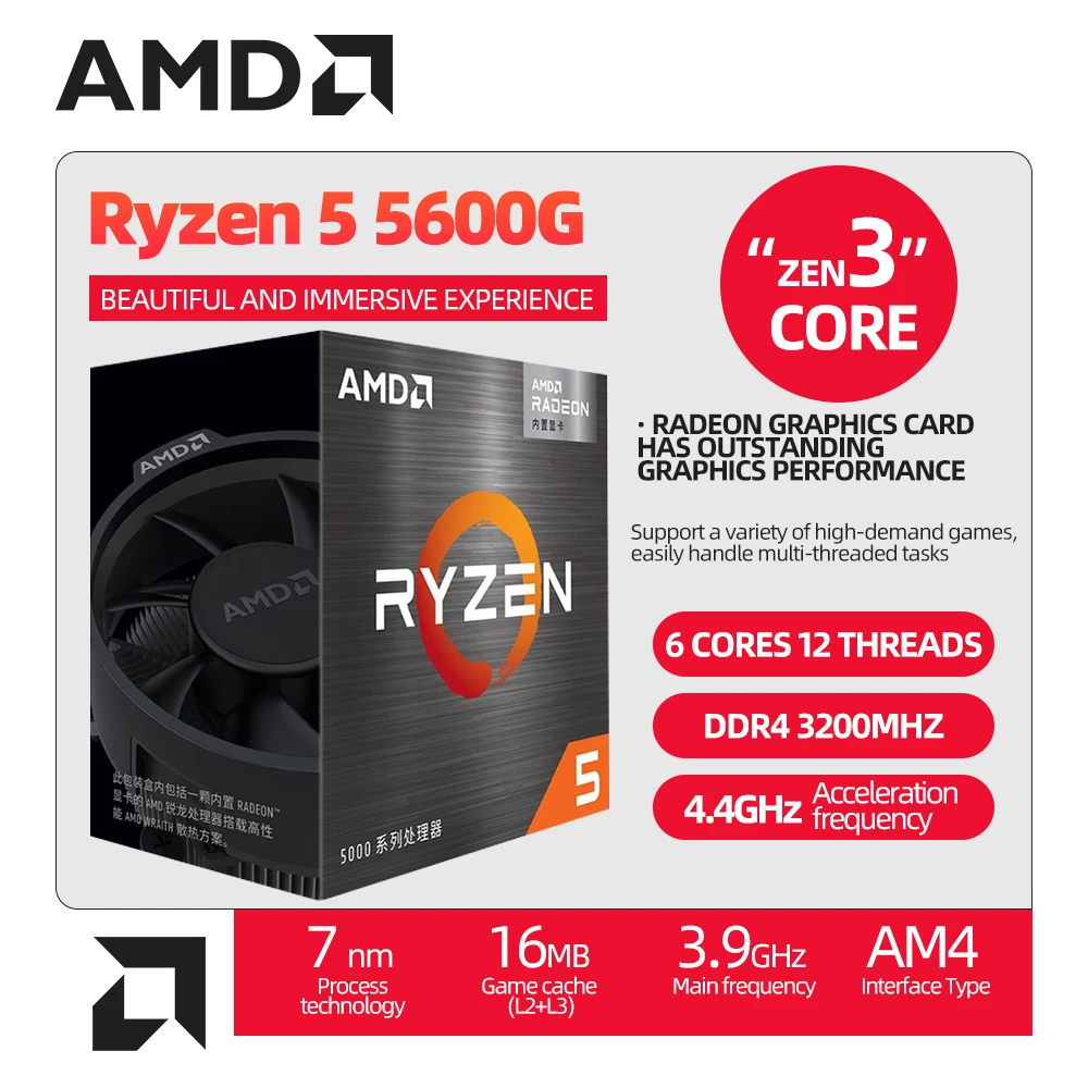 Amd Novo Ryzen 5 5600g R5 5600g Cpu Jogo Processador Soquete Am4 3.9ghz ...