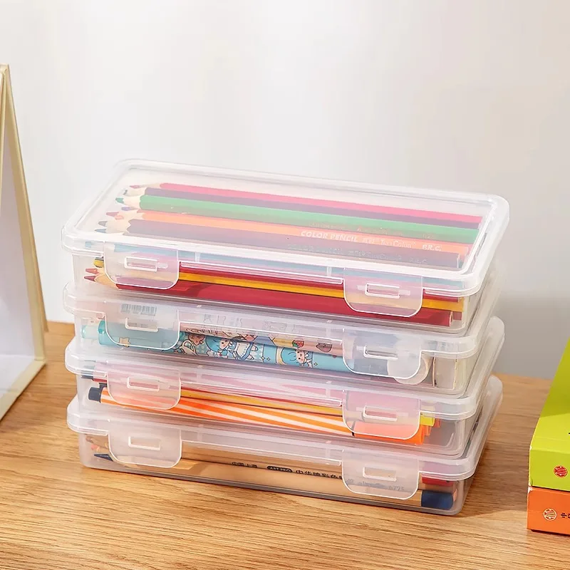 Plastic-Transparent-Pencil-Case-Stationery-Box-Large-Capacity-Stackable ...