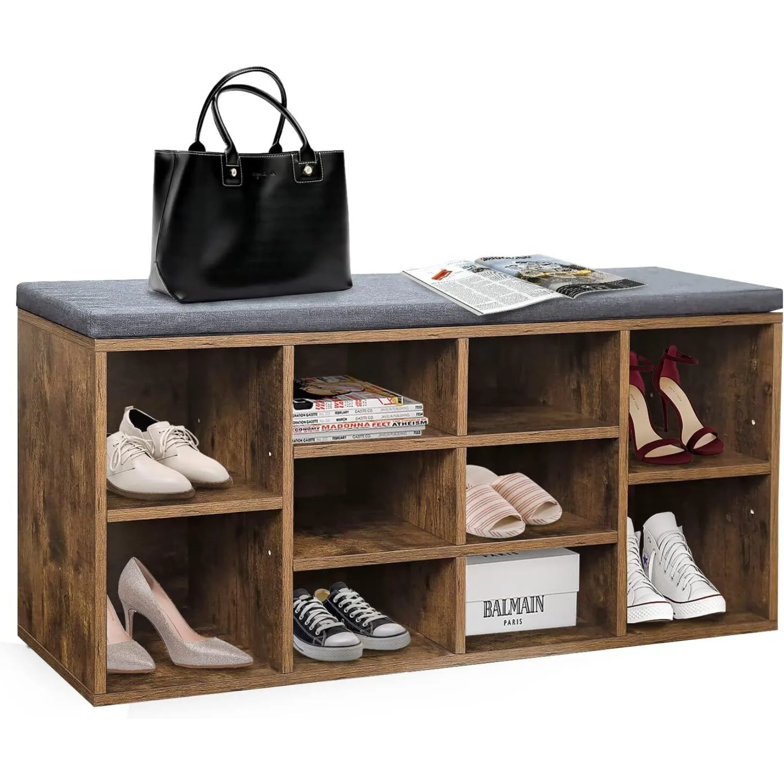 US-Storage-Bench-3-Tier-Shoe-Rack-Bench-10-Cubbies-Sho-Shoe-Bench-with ...