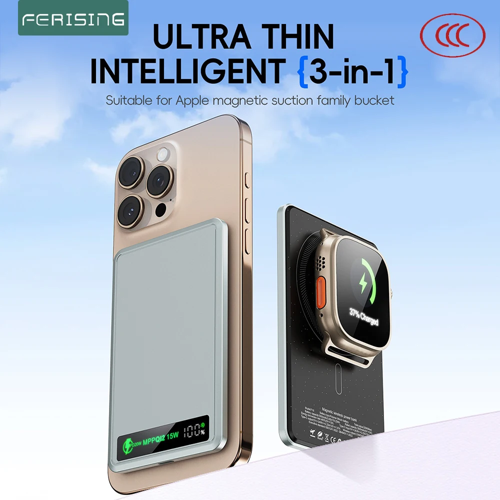 3IN1 Color Display screen 5000mAh Fast Power Bank for MagSafe Magnetic ...