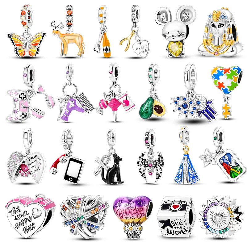 Real-925-Sterling-Silver-Butterfly-Hot-Air-Balloon-Red-Bus-Charms-Beads ...