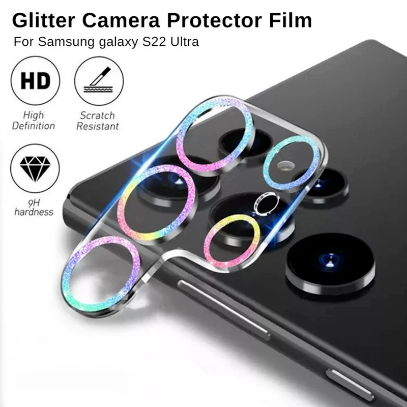 For Samsung Galaxy S22 Ultra Luxury Glitter Camera Lens Protector Back Lens Cover Tempered Glass ...