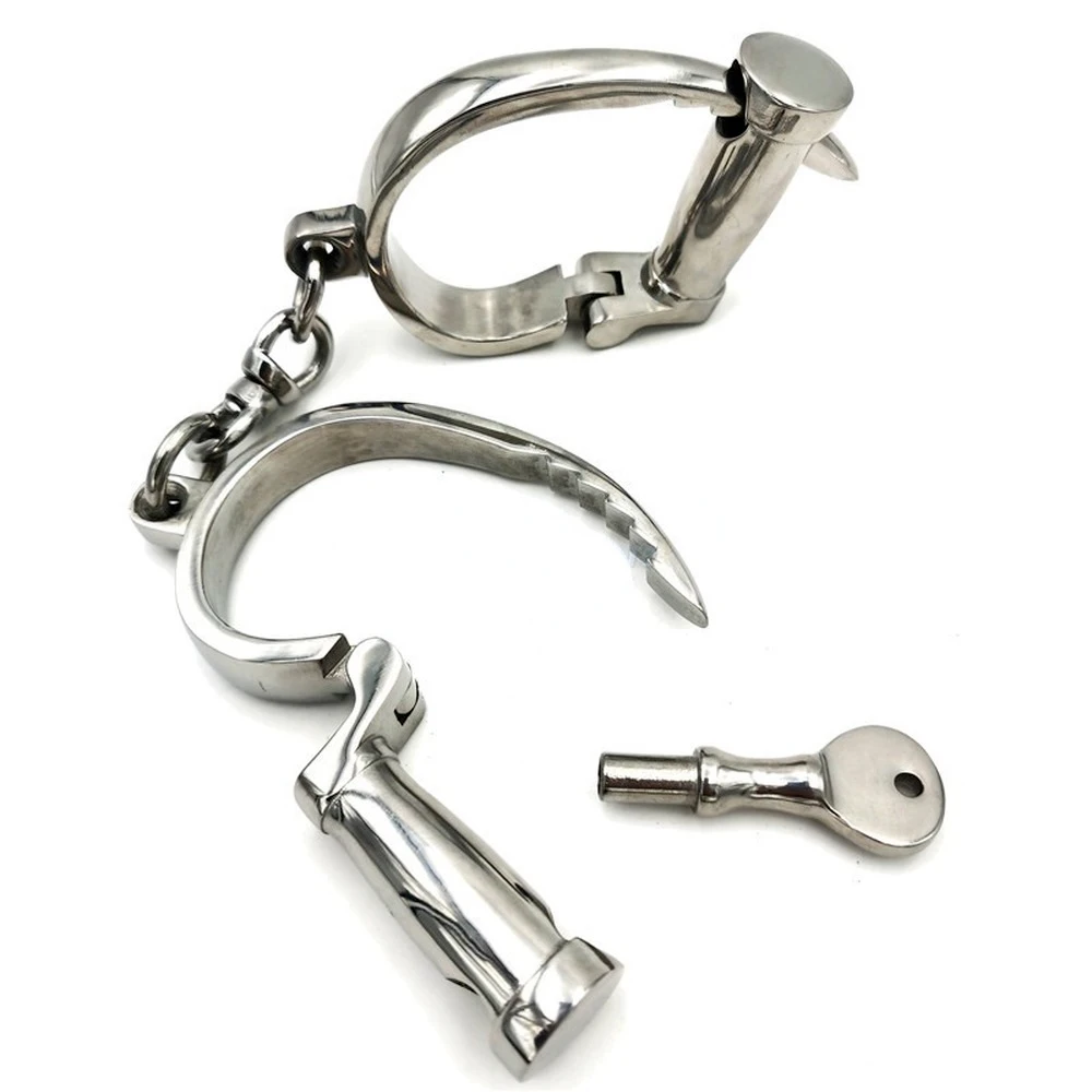 Stainless-Steel-Handcuffs-Ankle-Cuff-with-Chain-Bondage-Stealth-Lock-Design-Hand-Cuffs ...