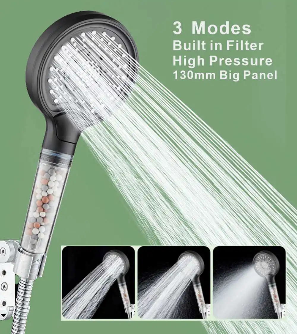 3-Modes-Black-13CM-Big-Panel-Shower-Head-High-Pressure-Water-Saving ...