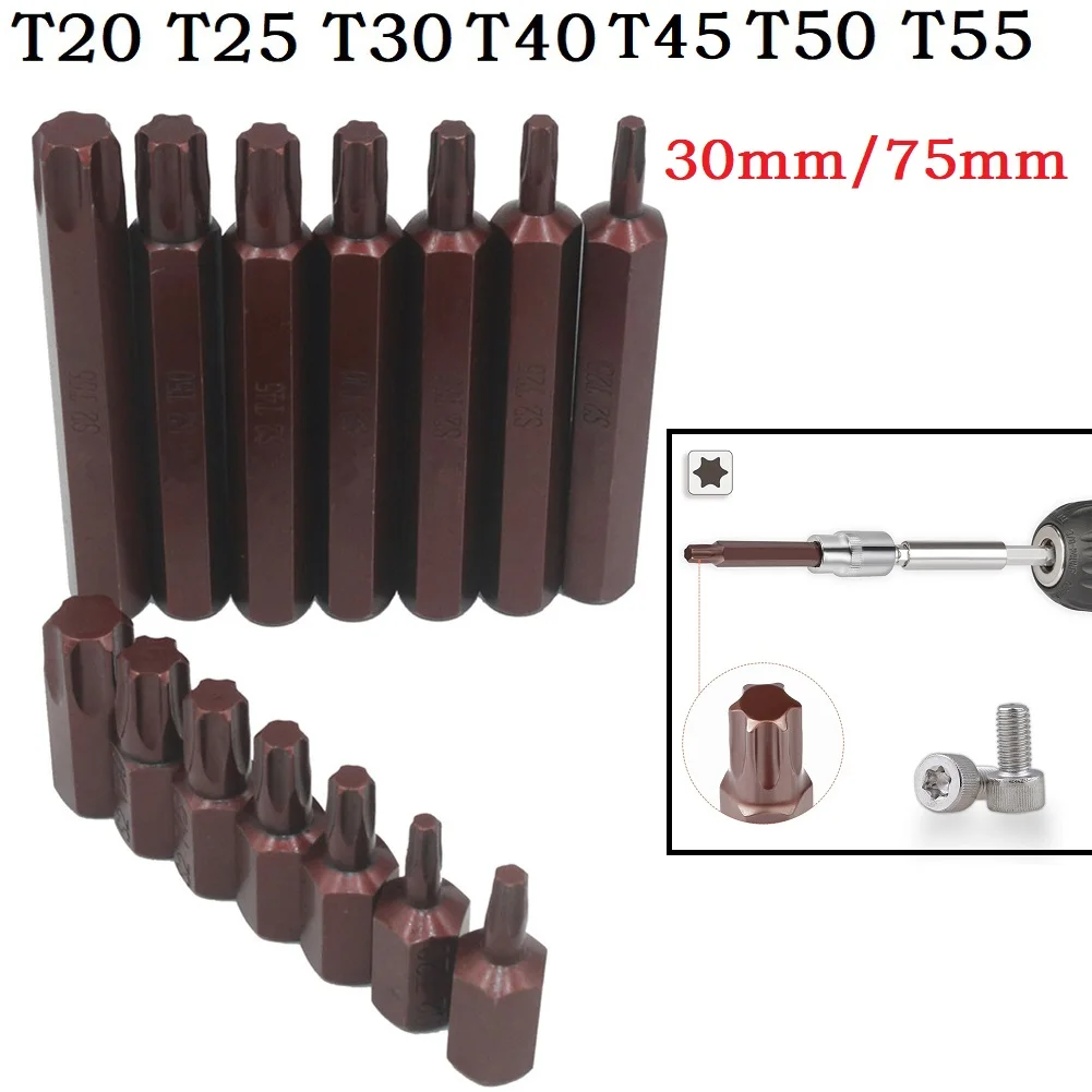 1PC-Torx-Star-Screwdriver-Bits-30mm-75mm-Hex-Shank-T20-T25-T30-T40-T45 ...