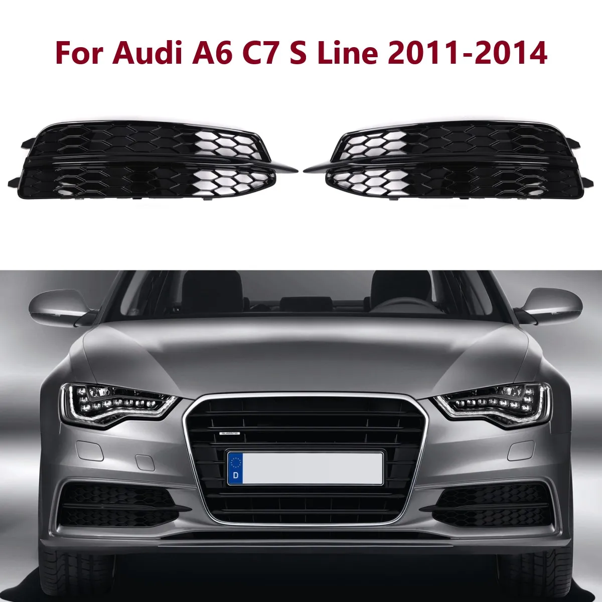 L/R Fog Light Bezel Grill For Audi A6 C7 S Line 2011-2014 Replacement ...