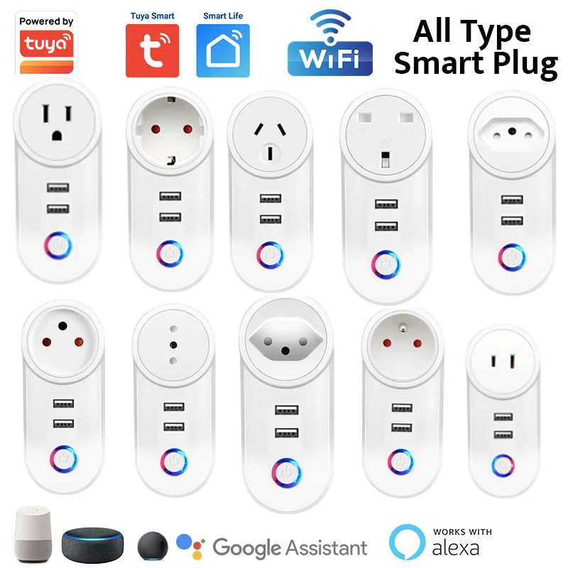 Tuya Smart Plug WIFI Wireless USB Socket EU US AU UK GE JP BR IL All ...