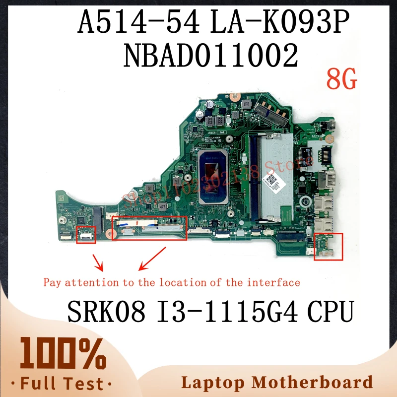FH5AT LA-K093P SRK08 I3-1115G4 CPU Mainboard For Acer Aspire A514-54 ...