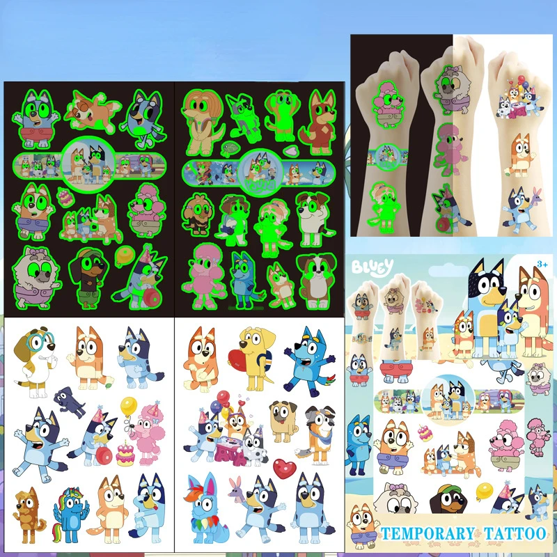 Gift-Box-Set-Bluey-Dog-Luminous-Tattoo-Sticker-Children-Arm-Face ...