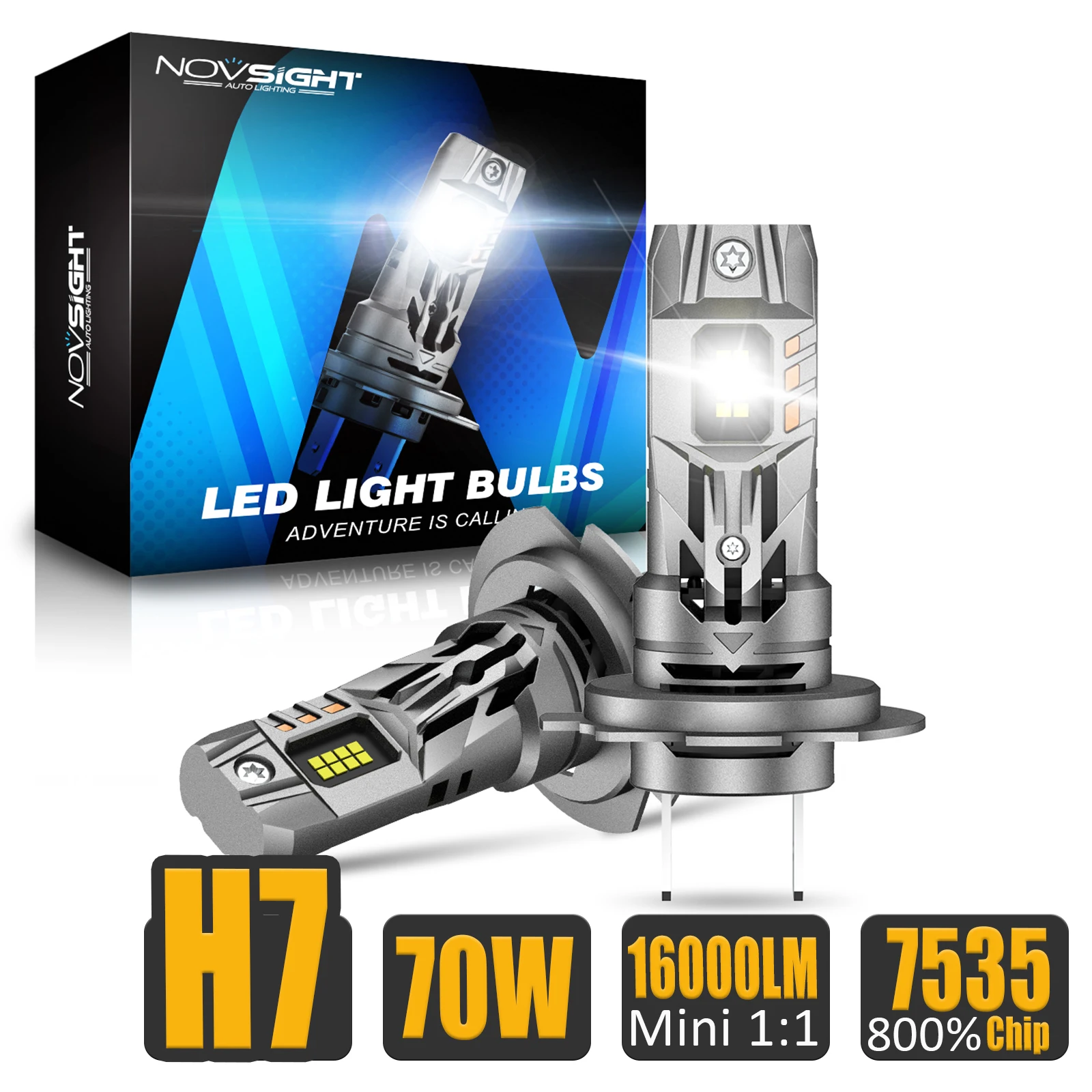 NOVSIGHT-Car-H7-h7-LED-Headlight-Head-Lamp-Bulbs-70W-16000LM-6500K-Easy ...