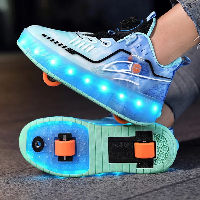 Tênis Patins com Rodas LED 2-em-1: A Moda Divertida para Crianças que ...