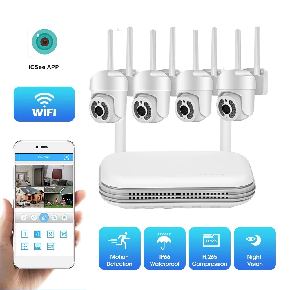 Wouwon-ICSee-C-mera-de-Vigil-ncia-XMEye-PTZ-4CH-Video-System-Kit-NVR ...