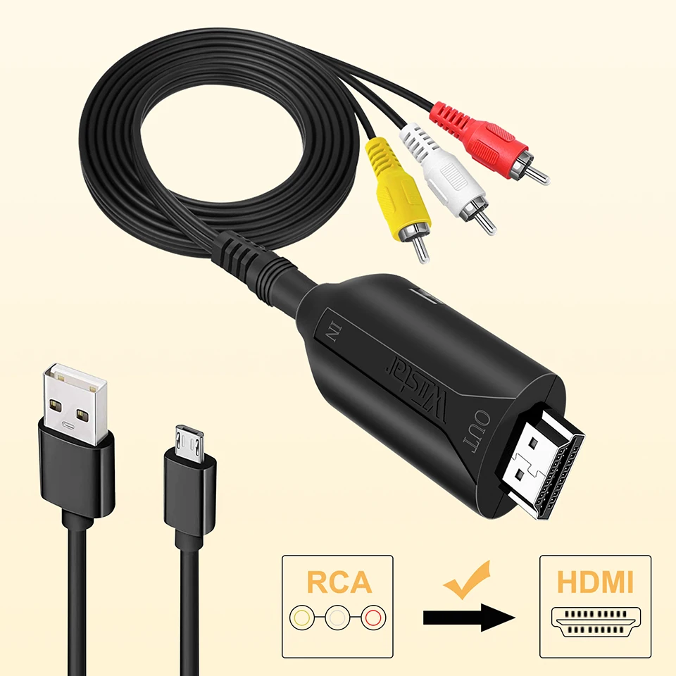 Adaptador de vídeo rca av para hdmi conversor adaptador rca av cvbs l/r ...