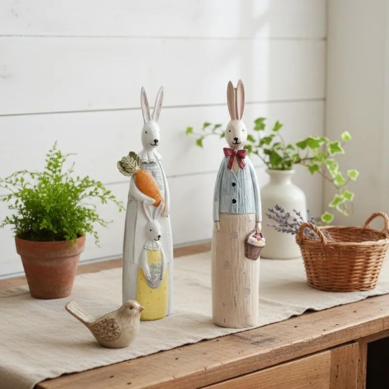 Wood Grain Resin Bunny Couple Statue - Handmade anniversary Gifts for ...