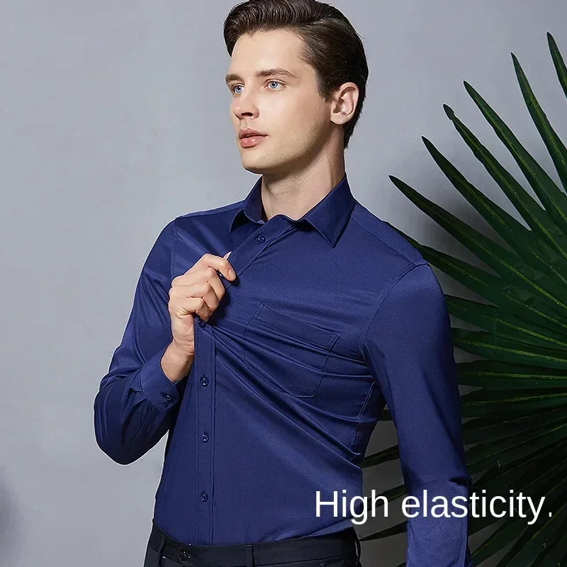 Elastic-Ice-Silk-Shirt-Men-s-Long-sleeved-Black-Short-sleeved ...