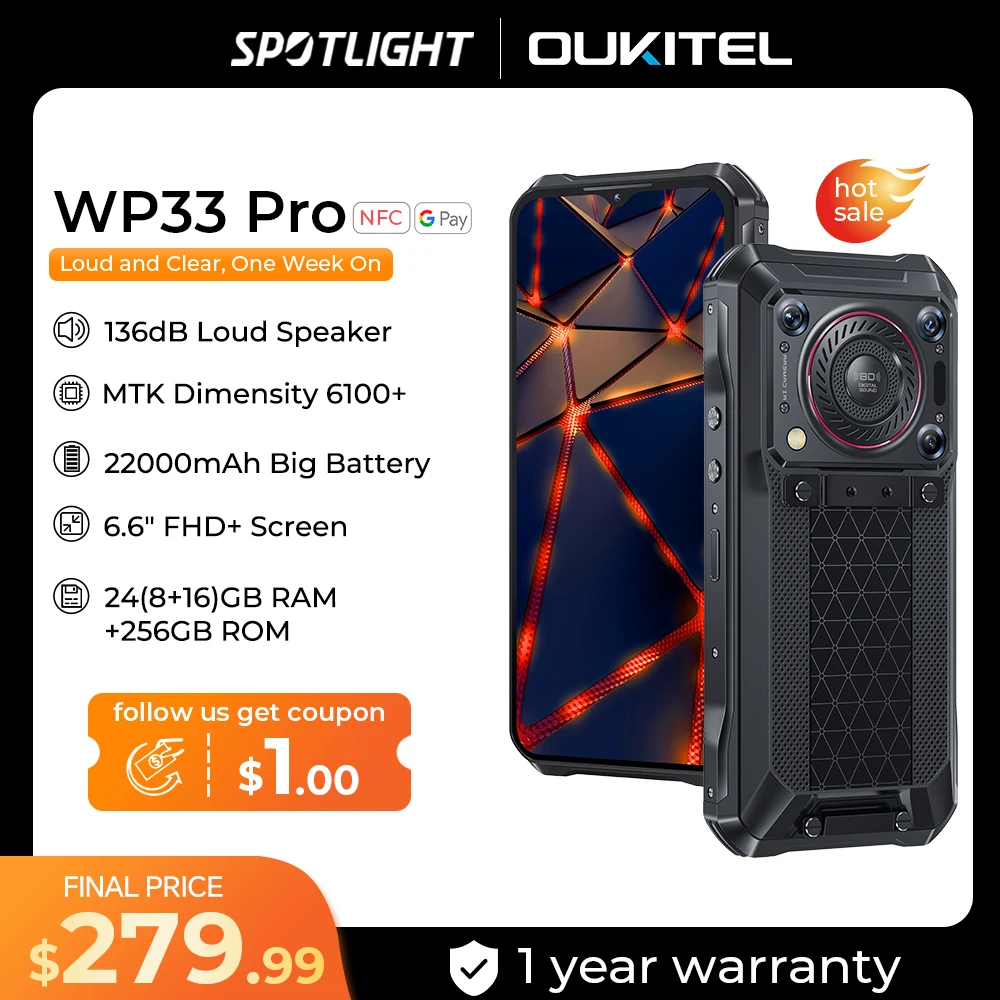 Oukitel-WP33-Pro-5G-Rugged-Smartphone-22000mAh-6-6-FHD-Cell-phone-24GB ...