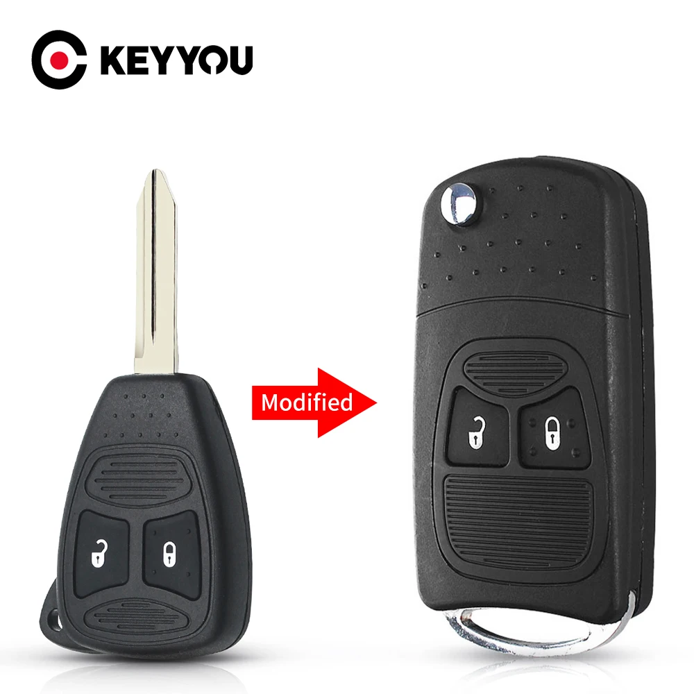 KEYYOU 2 Button Modified Flip Folding Key Shell For Chrysler 300C Jeep ...