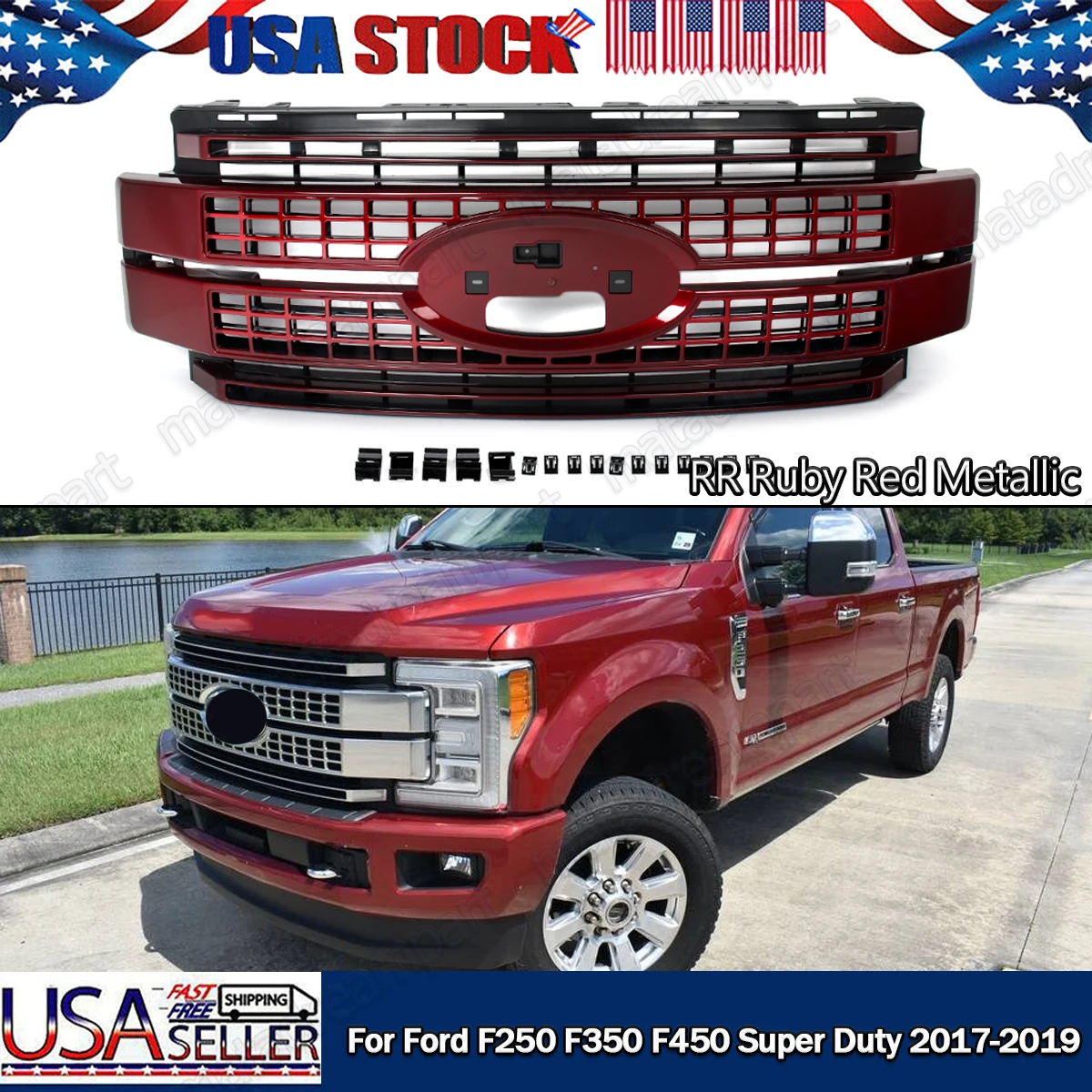 Front Grille Ruby Red For Ford F250 F350 F450 Super Duty 2019-2019 ...
