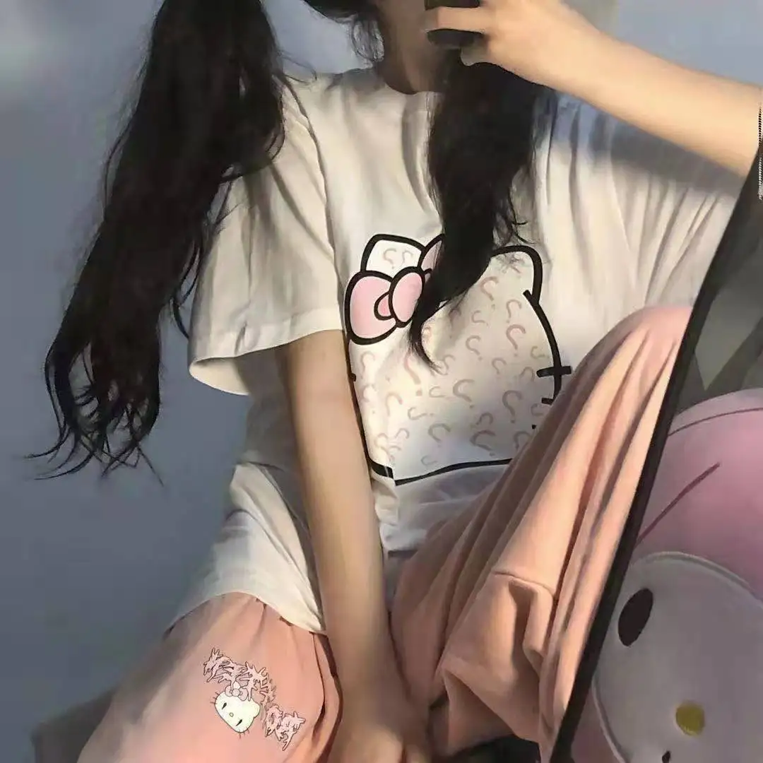 Hello Kitty verano estilo universitario Top de cuello redondo niñas ...