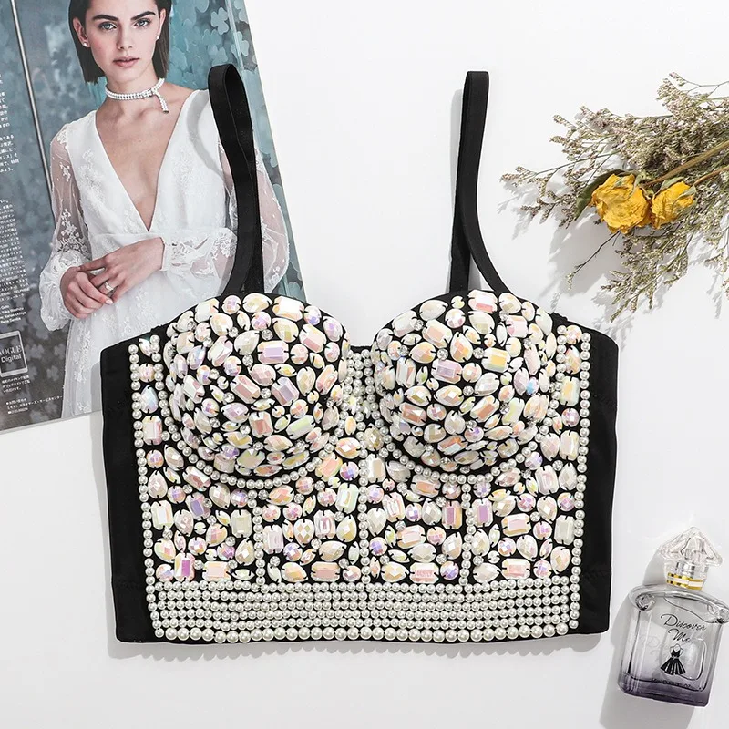 IRENE-TINNIE-Fashion-Colored-Diamond-Nail-Beads-Bustier-Pearls-Push-Up-Corset-Wedding-Party ...