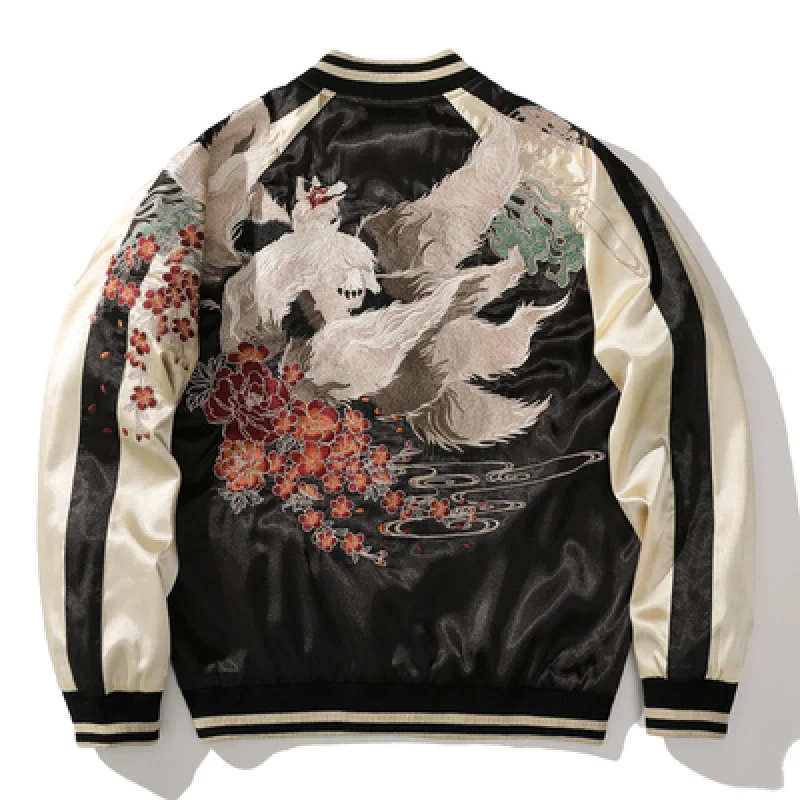 Fashion-Hi-Street-Bomber-Jacket-With-Fox-Yokosuka-Embroidery-Japanese ...