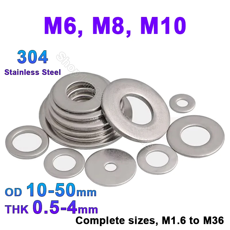 1-50pcs-DIN9021-304-Stainless-Steel-Flat-Washer-M6-M8-M10-Shim-Metal ...