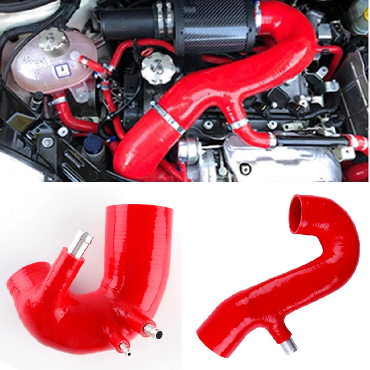 2PCS Gloss Red Silicone Air Inlet Intake Induction Hose Pipe Tube Set ...