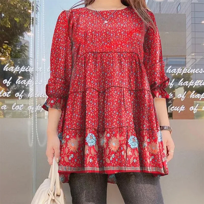 Top con estampado floral multicolor para mujer, jerséis con mangas de ...